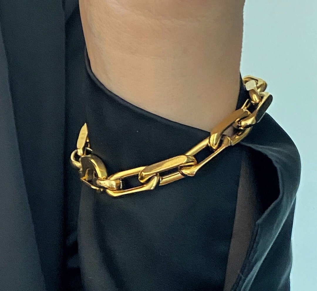 Gold Tone Chain Bracelet, Steel Chunky Bracelet, Everyday Jewelry ...