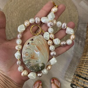 Large Shell Pendant Necklace, Natural Shell Necklace, Pearl Shell ...