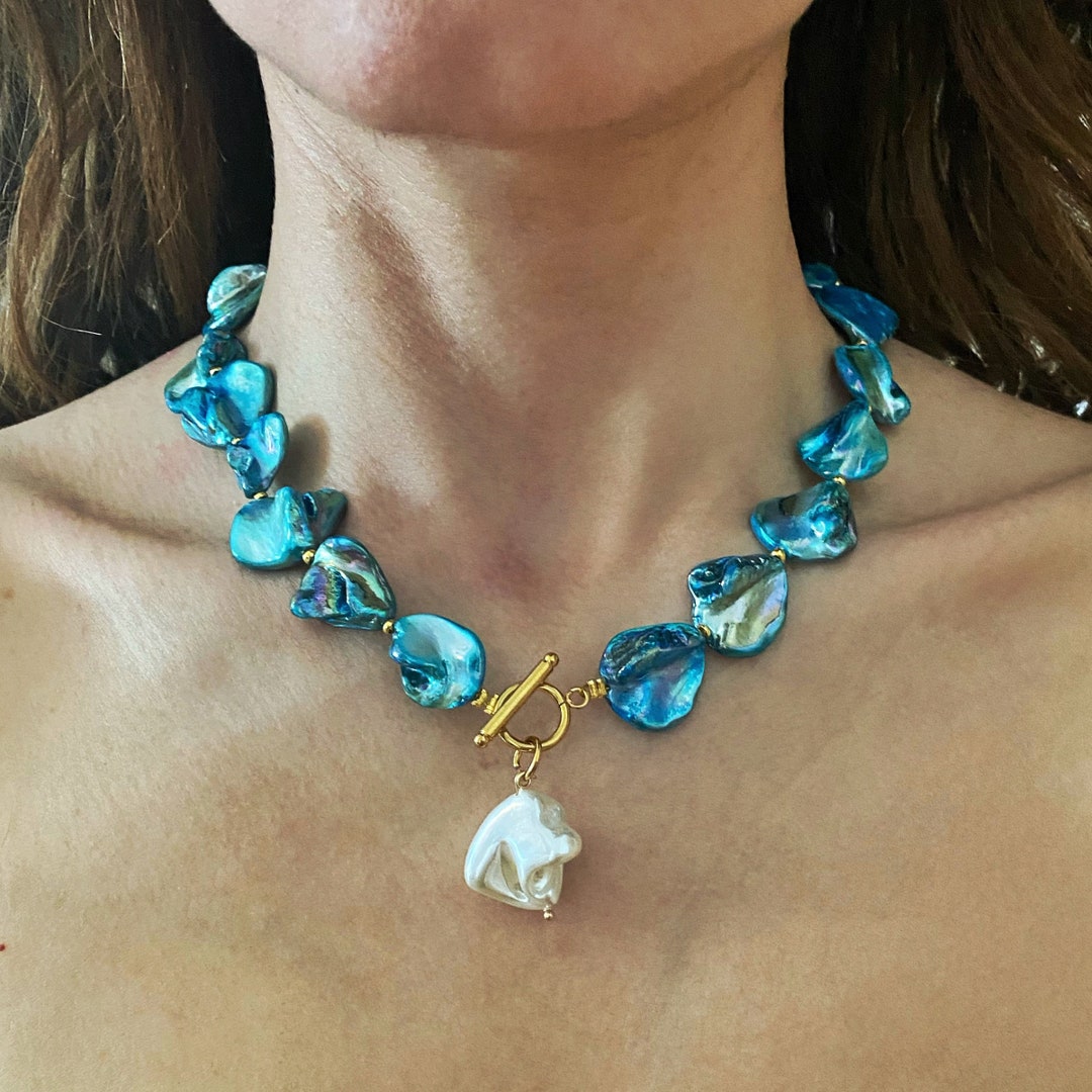 Irregular Shell Necklace, Turquoise Large Shells Necklace, Chunky ...