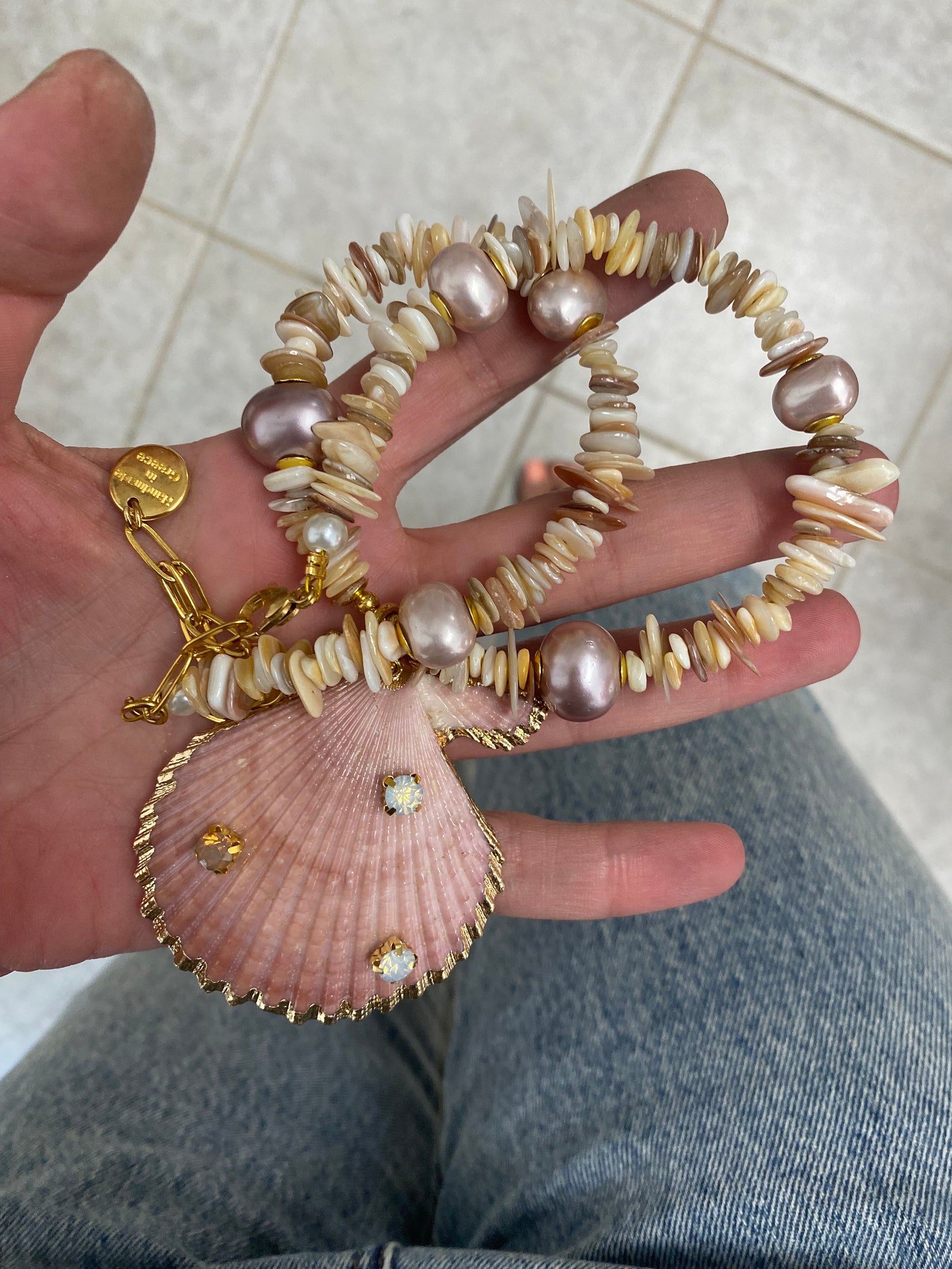 Large Shell Pendant Necklace, Natural Shell Necklace, Pearl Shell ...