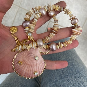 Large Shell Pendant Necklace, Natural Shell Necklace, Pearl Shell ...