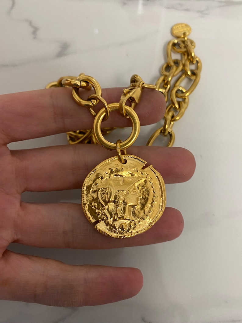 Large Coin Necklace, Gold Tone Chunky Necklace, Bulky Heavy Jewelry for ...