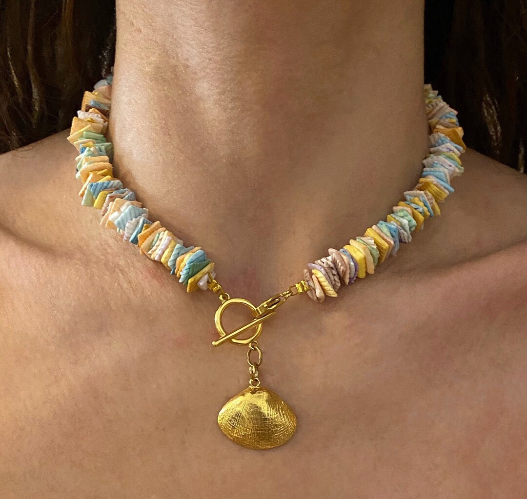 Natural Shell Necklace, Gold Clam Choker, Y2k Aesthetic, Mermaid ...