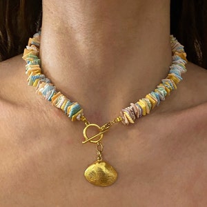 Natural Shell Necklace, Gold Clam Choker, Y2k Aesthetic, Mermaid ...