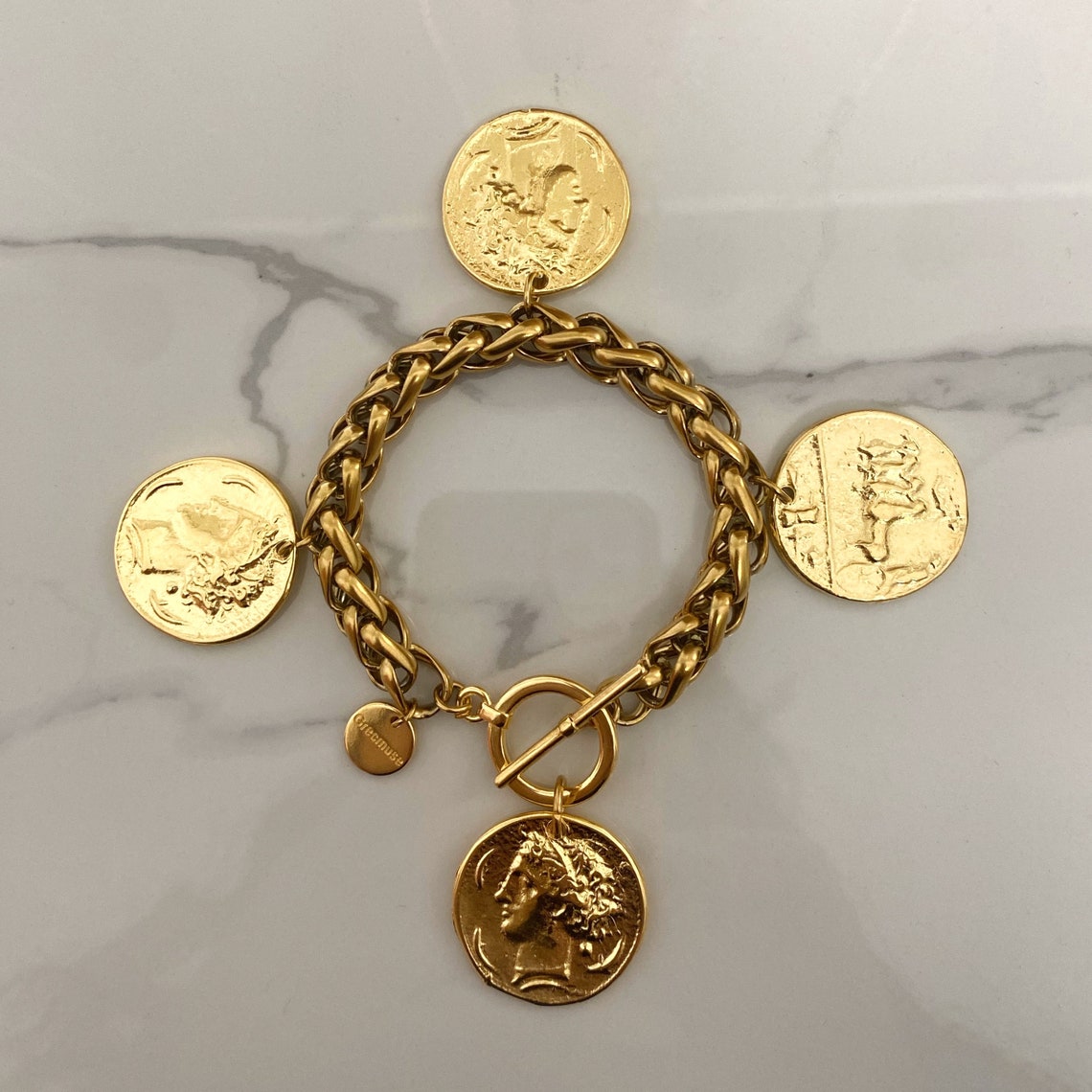 Coin Bracelet .toggle Chunky Bracelet With Coins, Large Gold Tone ...