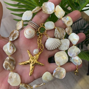 Oversized Shells and Clam Necklace, Boho Bridal Jewelry, Summer Beach ...