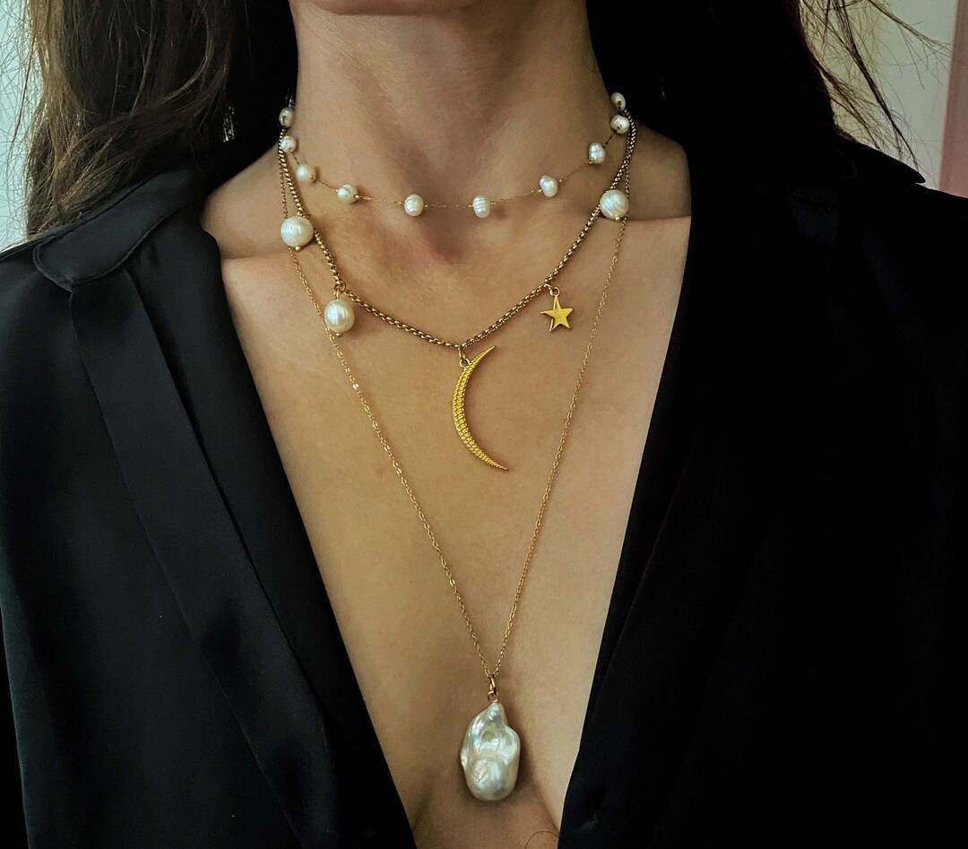 Baroque Pearl Pendant Necklace, Fireball Pearl Long Necklace, Pearl ...