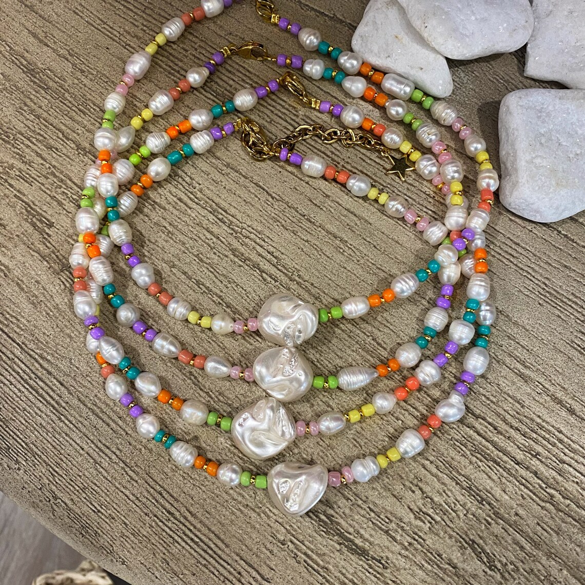 Rainbow Pearl Choker Fresh Pearl Beads Collar Y2k Jewelry - Etsy