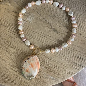 Large Shell Pendant Necklace, Natural Shell Necklace, Pearl Shell ...