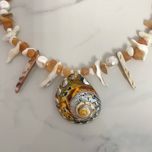 Large Shell Pendant Necklace, Natural Shell Necklace, Pearl Shell ...