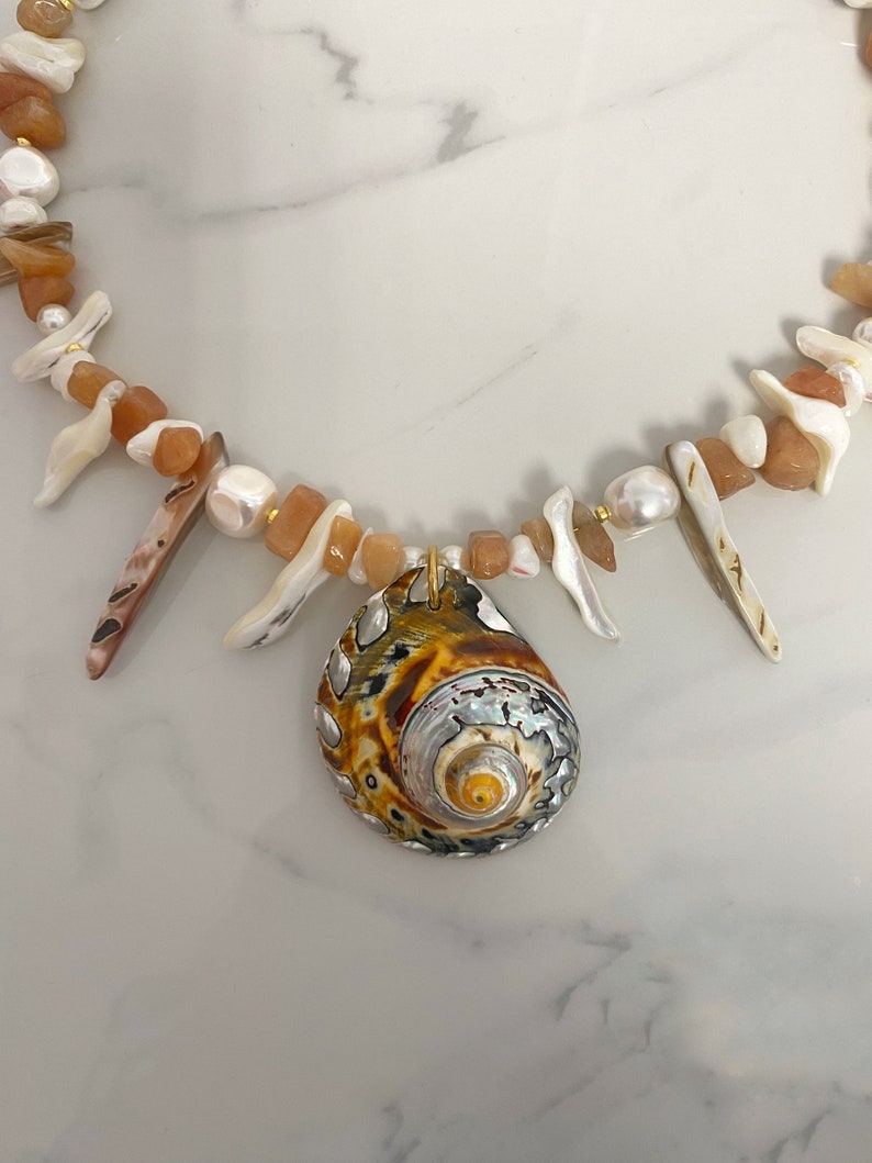 Large Shell Pendant Necklace, Natural Shell Necklace, Pearl Shell ...