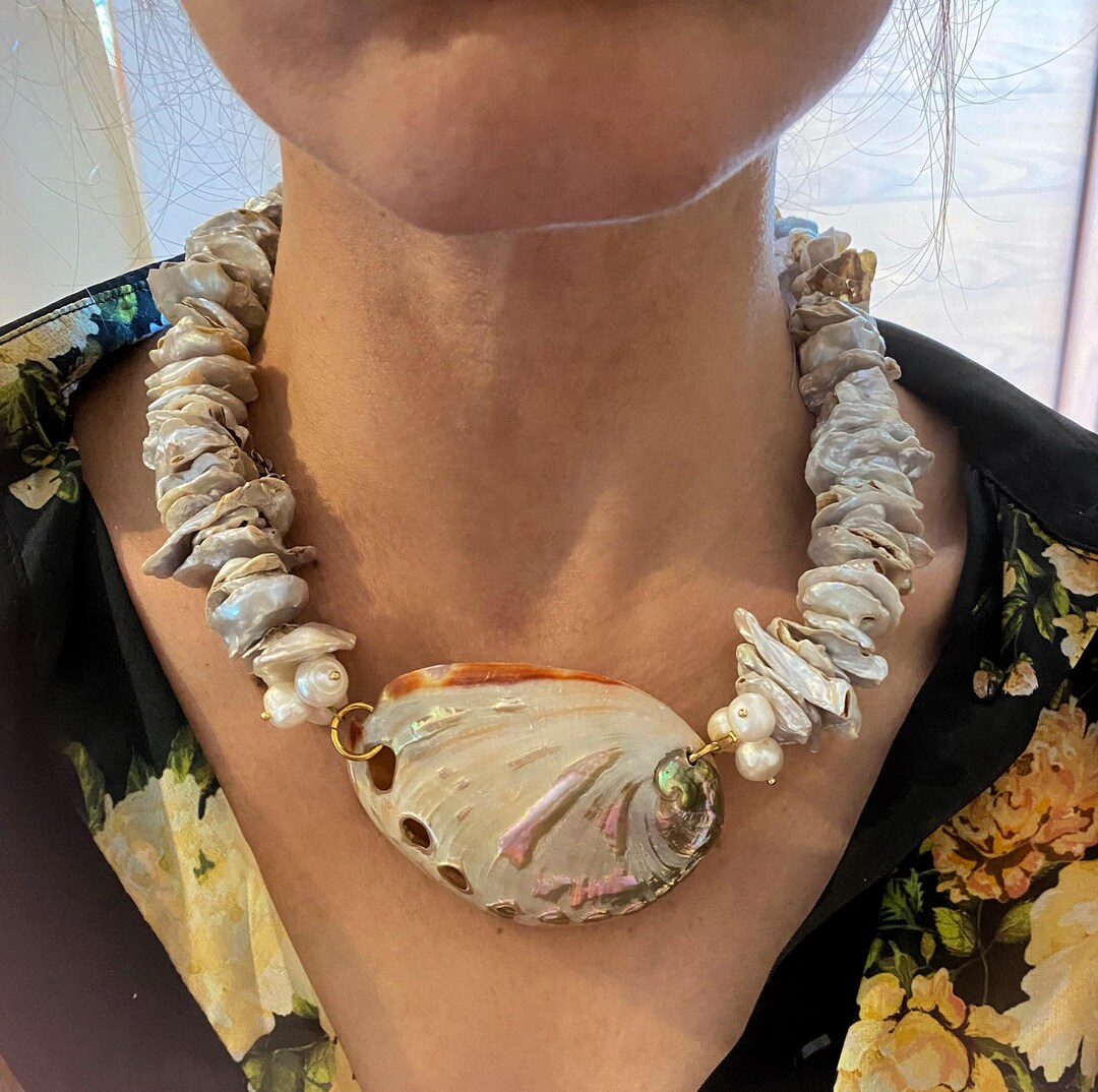 Oversized Shell Statement Necklace: Pearl & Steel, Luxury Summer ...
