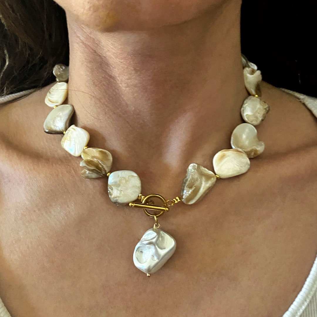 Irregular Shell Necklace, Large Shells Necklace, Chunky Asymmetrical Shell Necklace, Summer ...