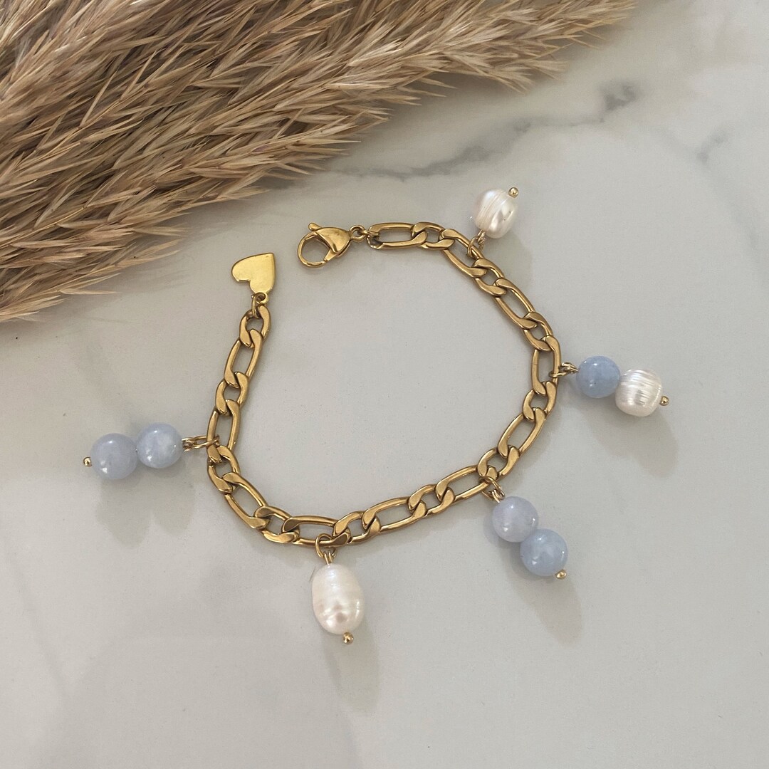 Y2k Jewelry Gold Charm Bracelet Sky Blue Gem Bracelet Gold - Etsy