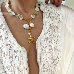 Oversized Shells and Clam Necklace, Boho Bridal Jewelry, Summer Beach ...