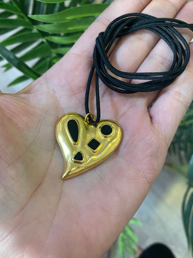 Heart Black String Necklace Cord Choker With Heart Charm Big - Etsy