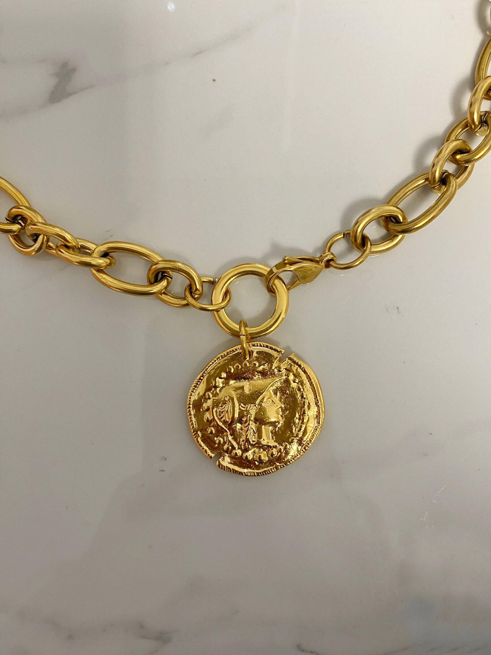 Large Coin Necklace, Gold Tone Chunky Necklace, Bulky Heavy Jewelry for ...
