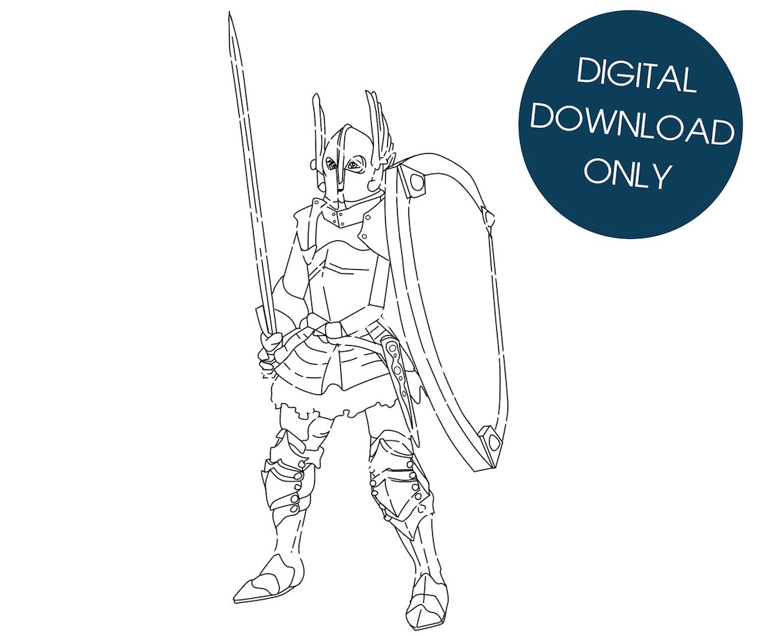 Knight With Sword Line Drawing by Chaotic Lines Design Digital File ...