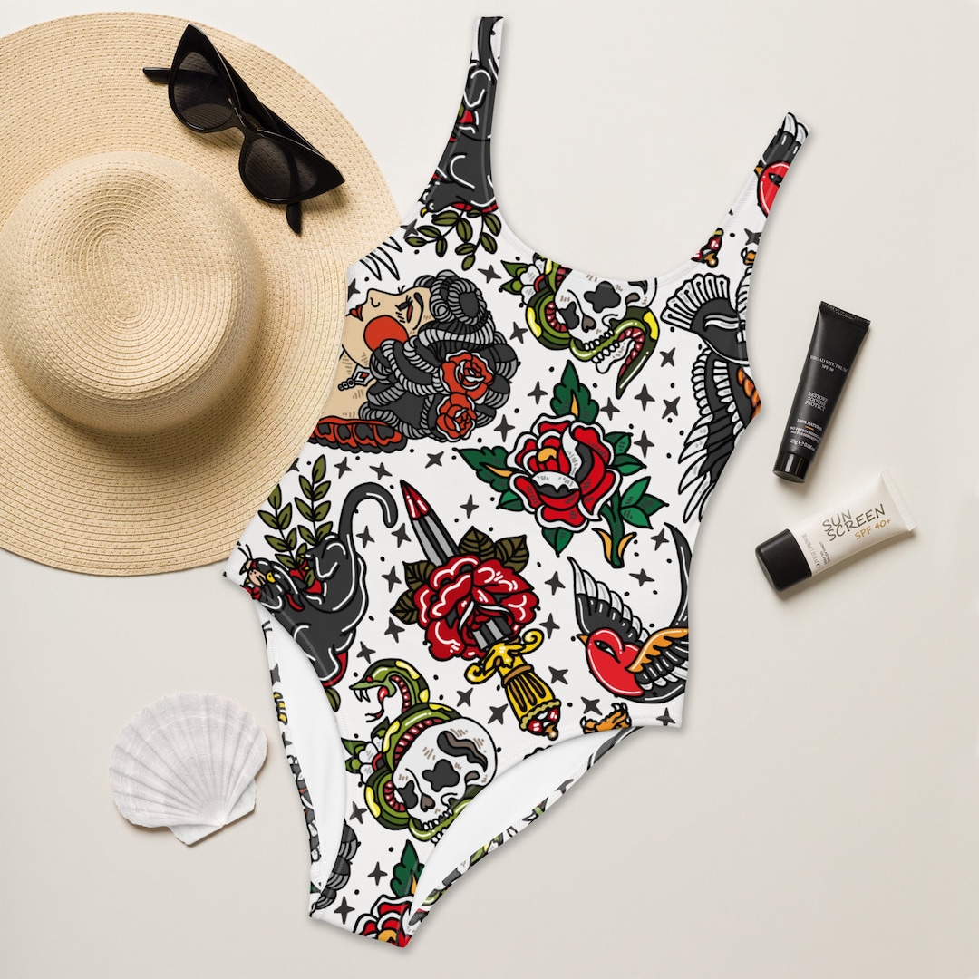 American Traditional Tattoo One-piece Swimsuit - Etsy