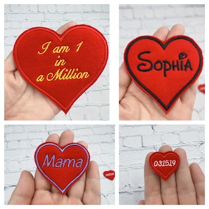1"-8" Personalized Text Heart Patch, Custom Name Patch, Name Tag, Iron ...