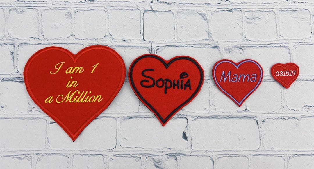 1"-8" Personalized Text Heart Patch, Custom Name Patch, Name Tag, Iron ...