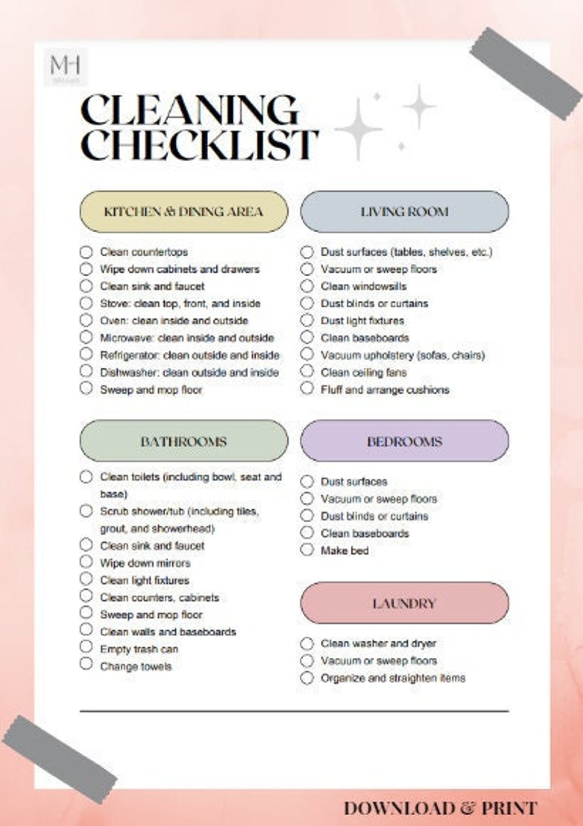 Minimalist Cleaning Checklist - Etsy