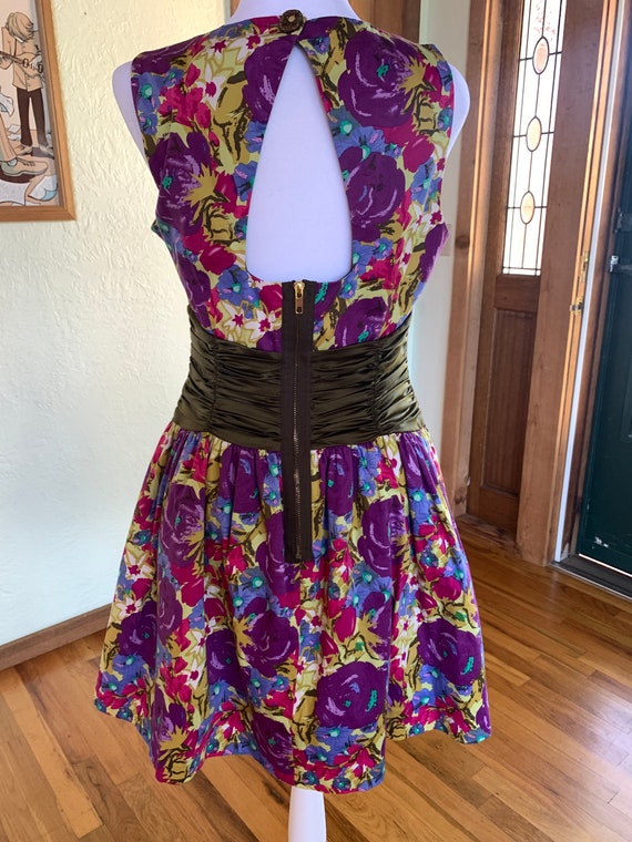 Unique floral pattern dress keyhole back exposed zipp… - Gem