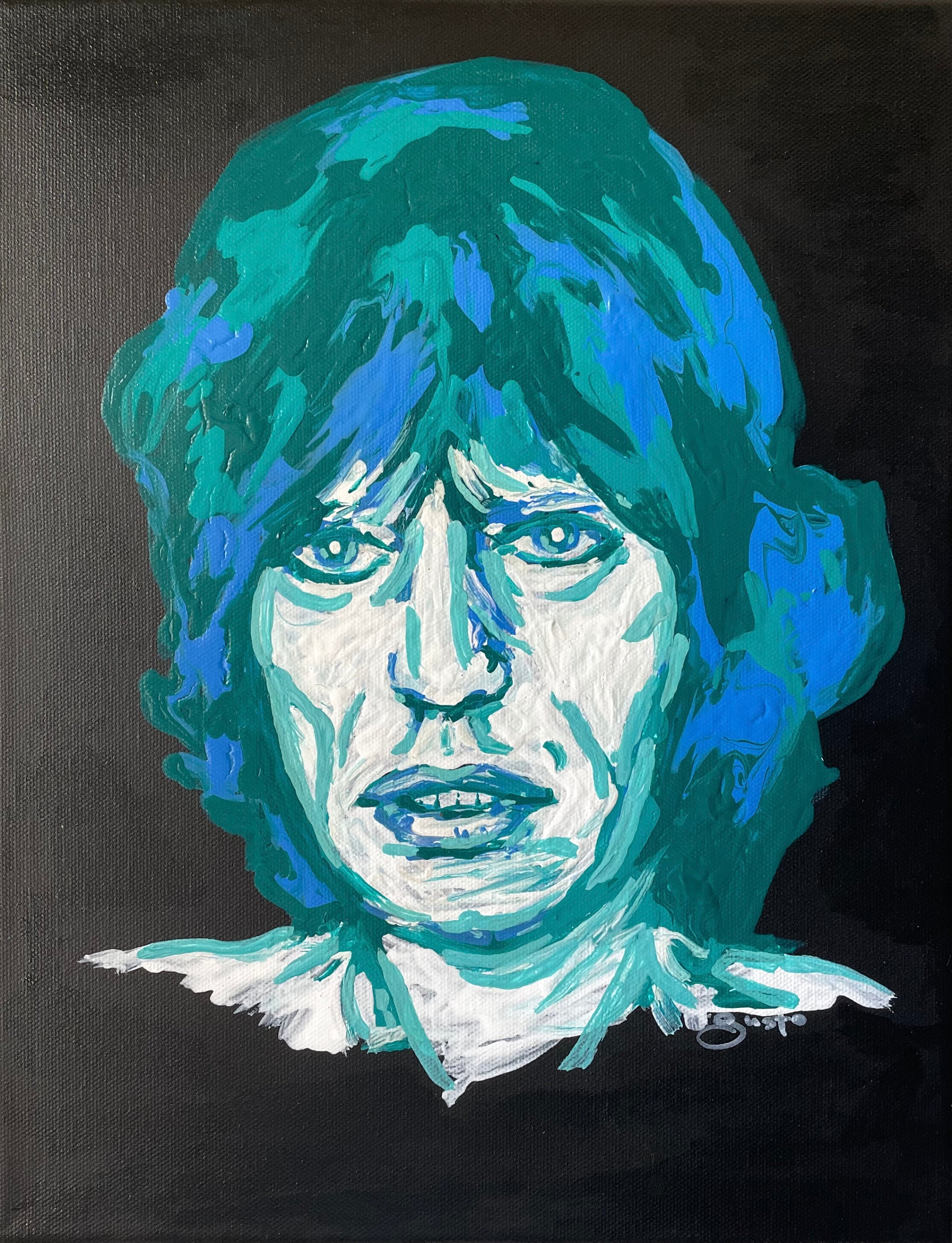 Mick Jagger Portrait, Acrylic Abstract Painting, 11x14 Stretched Black ...