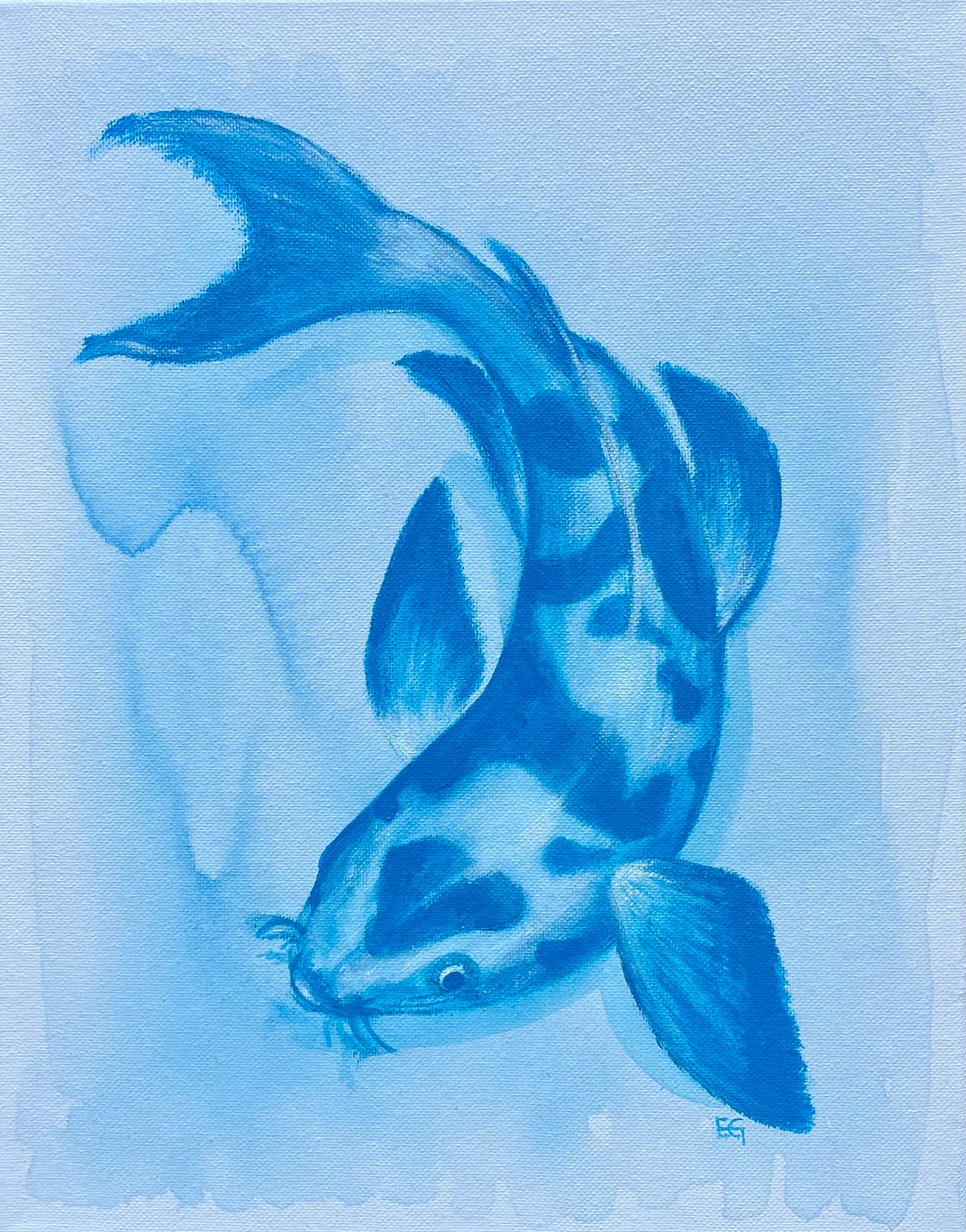 BLUE KOI, Acrylic Painting, 11x14 Canvas, Contemporary, Office Decor ...