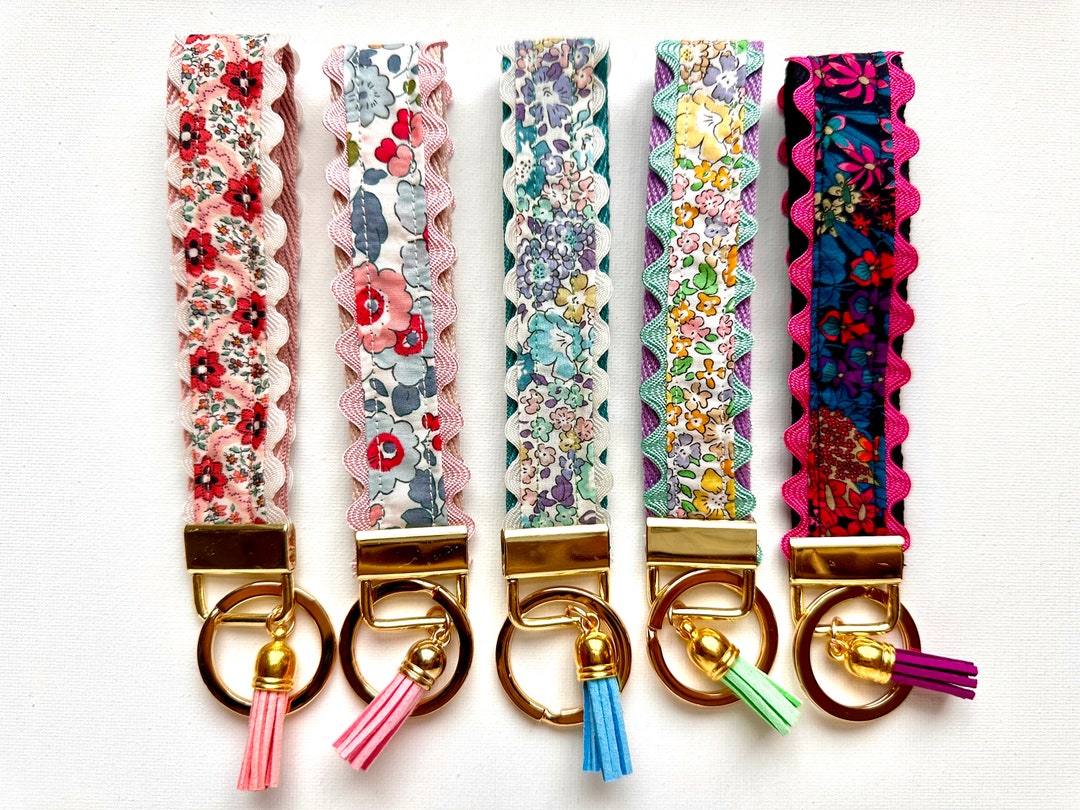 Liberty of London Fabric Keychain Key Fob Wristlet | Colorful Leather ...