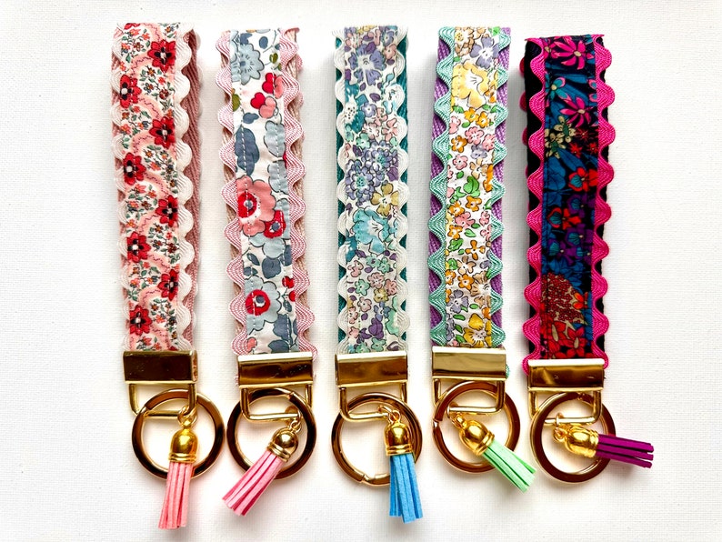Liberty of London Fabric Keychain Key Fob Wristlet | Colorful Leather ...