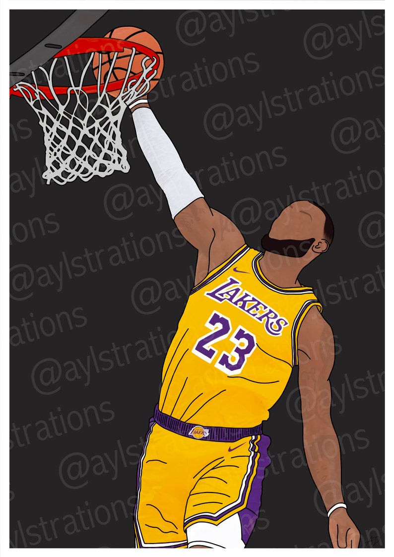 Lebron James Dunking During LA Lakers Game Faceless Line Art ...