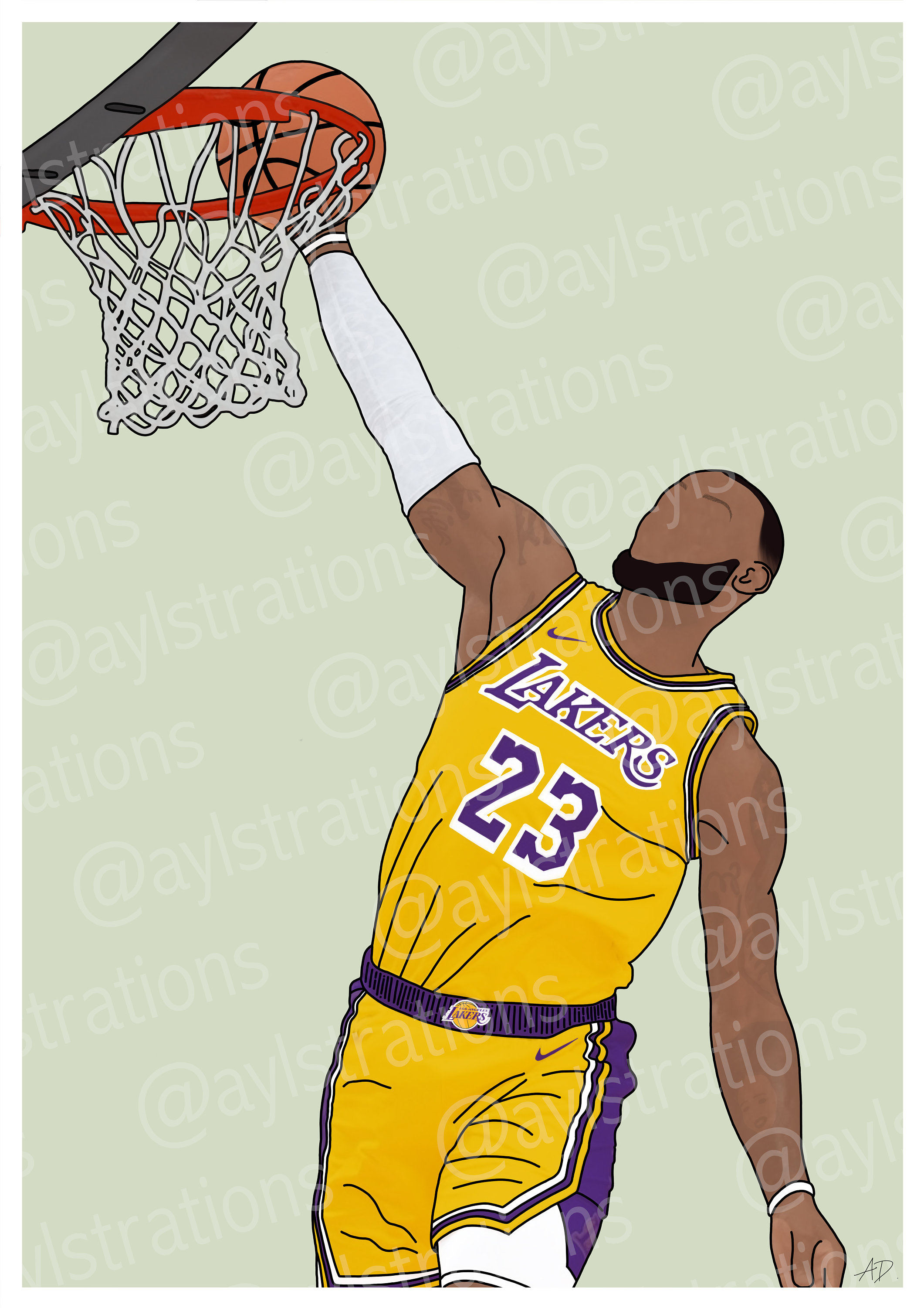 Lebron James Dunking During LA Lakers Game Faceless Line Art ...