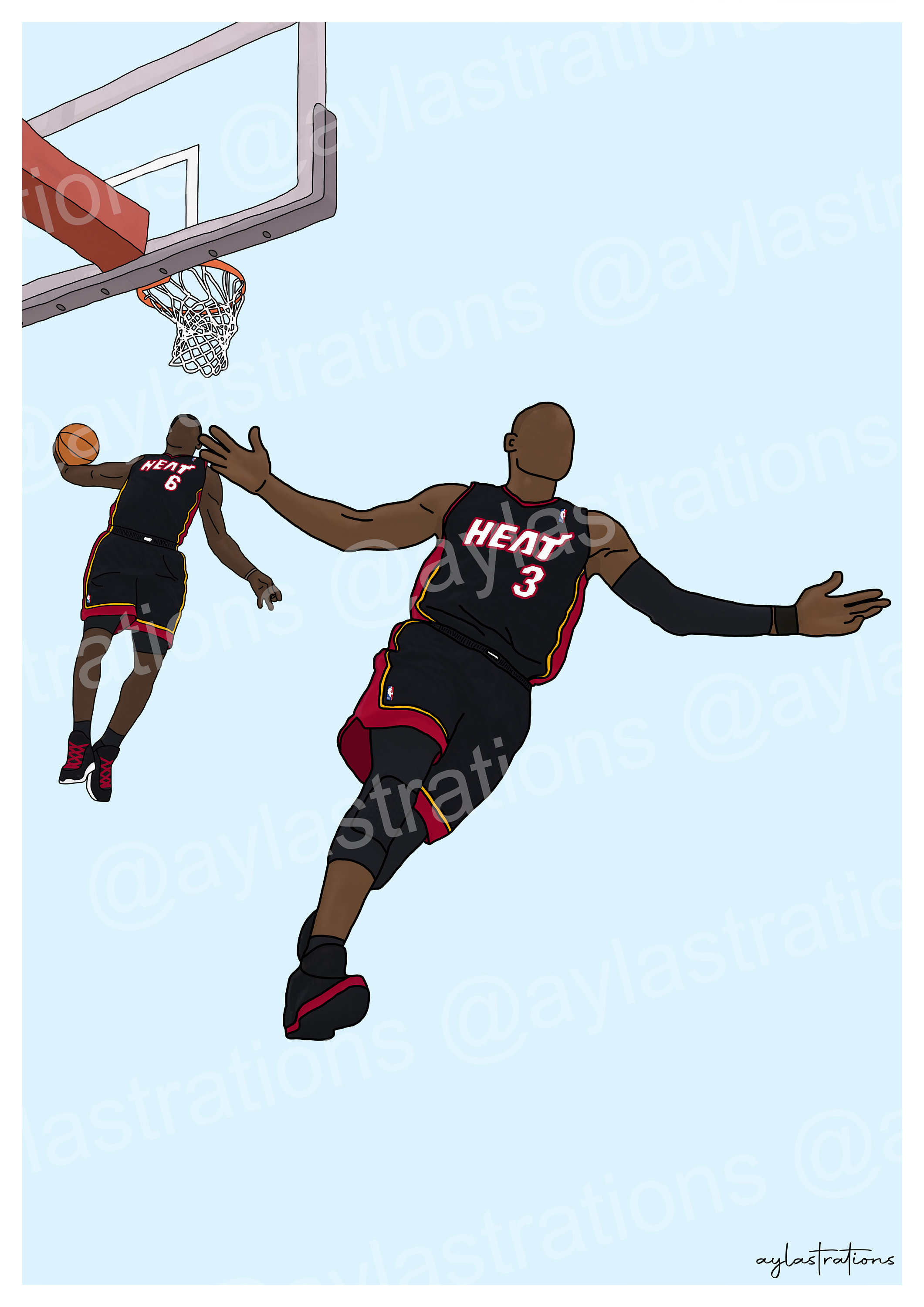 Lebron James and Dwyane Wade Alley Oop Faceless Line Art DIGITAL Poster ...