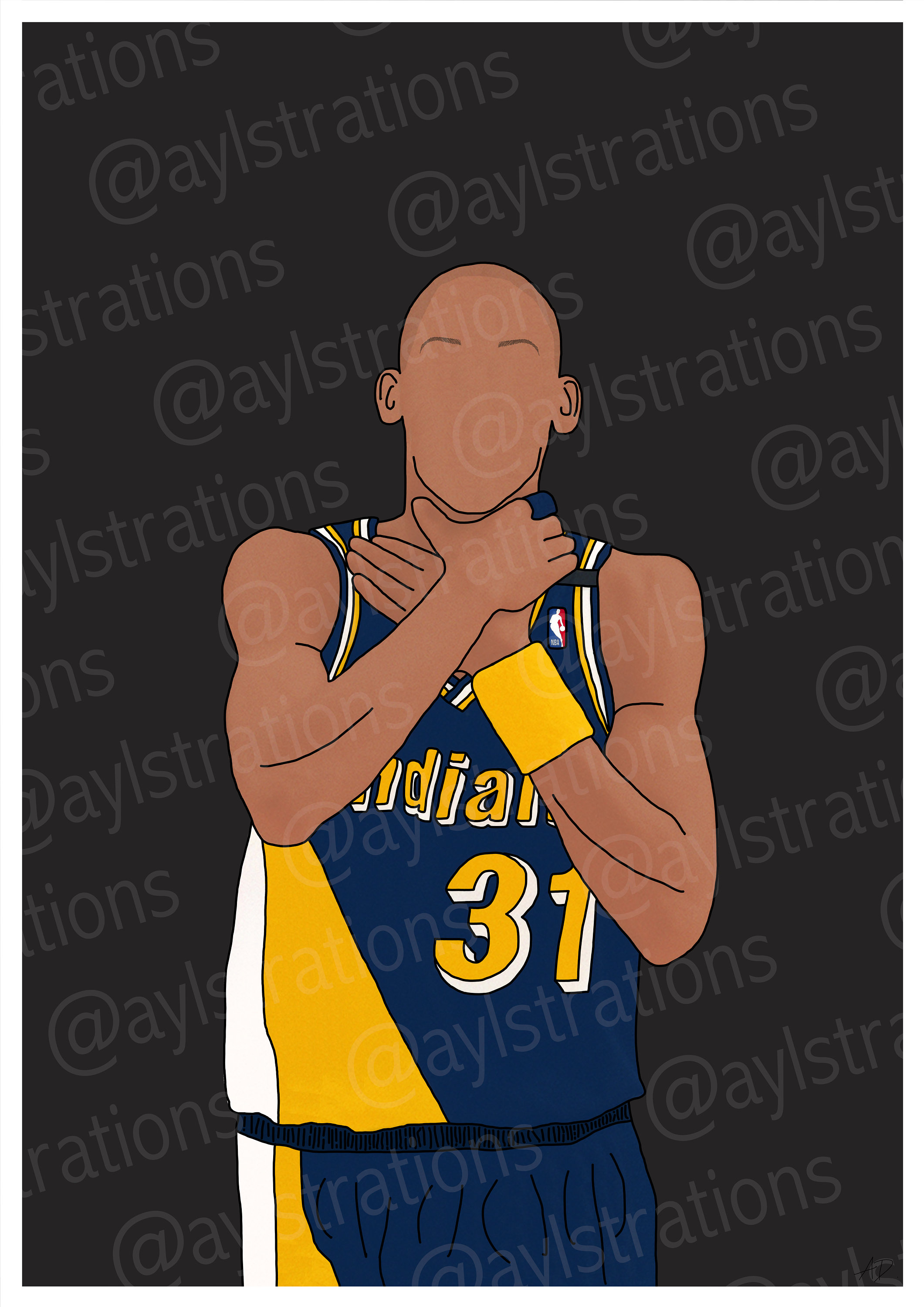 Reggie Miller "the Choke" Faceless Line Art Illustration Poster DIGITAL ...