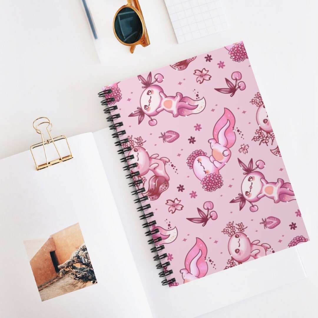 Kawaii Axolotl Ruled Line Spiral Notebook Cute, Kawaii, Pink, Kawaii ...
