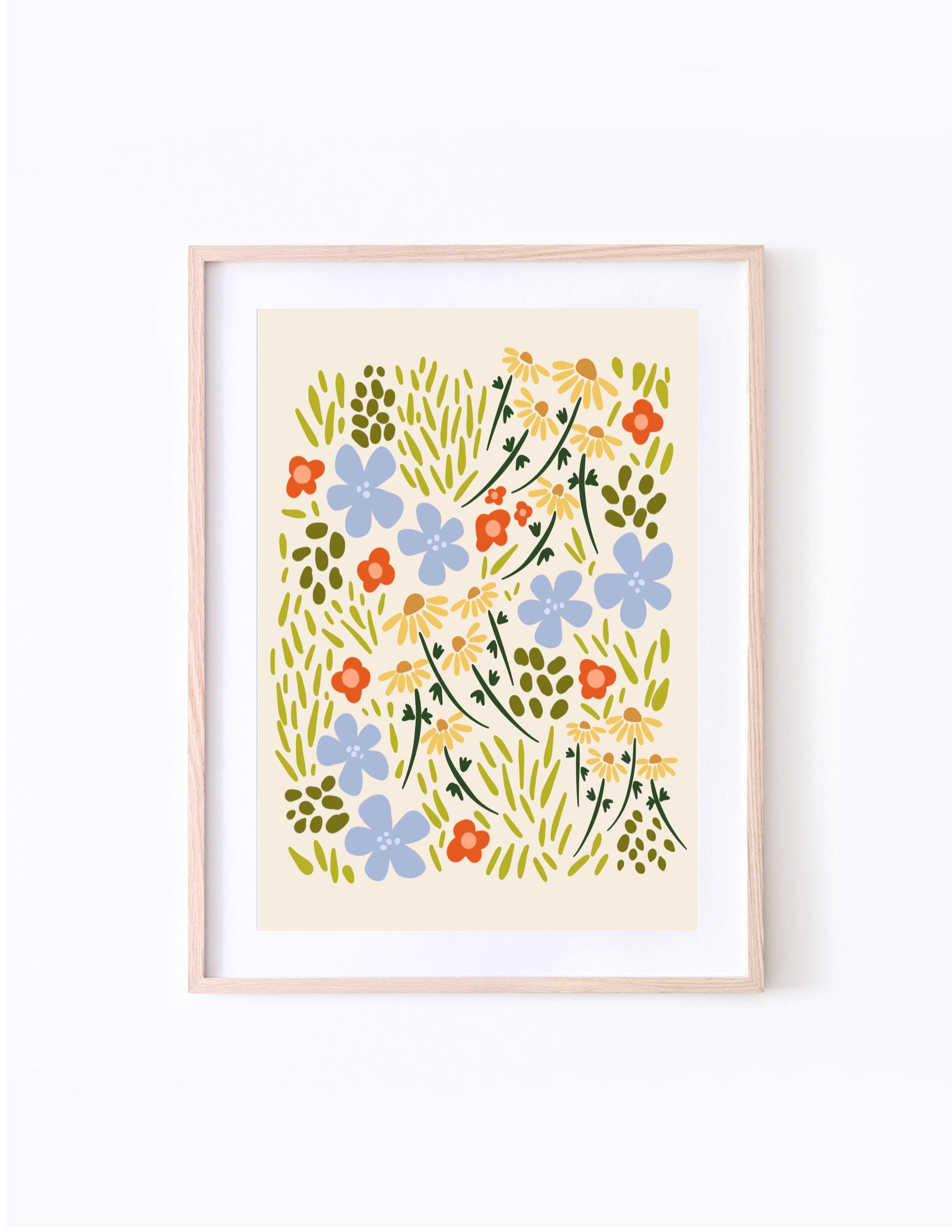 Flower Field Art Print Floral Illustrated Print Flower Pattern Print ...