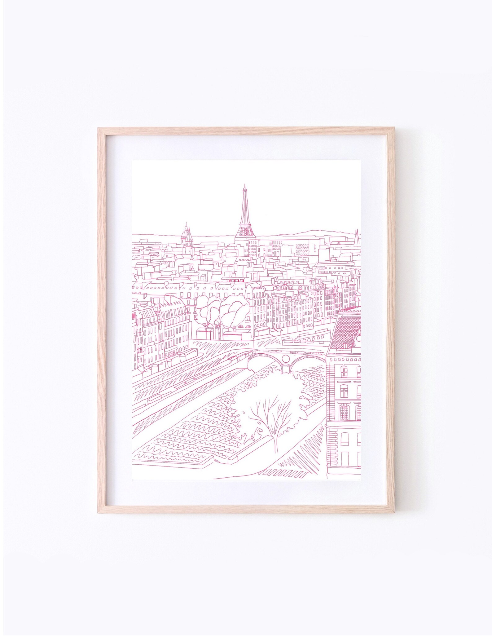 Paris France Pink Line Drawing Paris Artwork Paris - Etsy