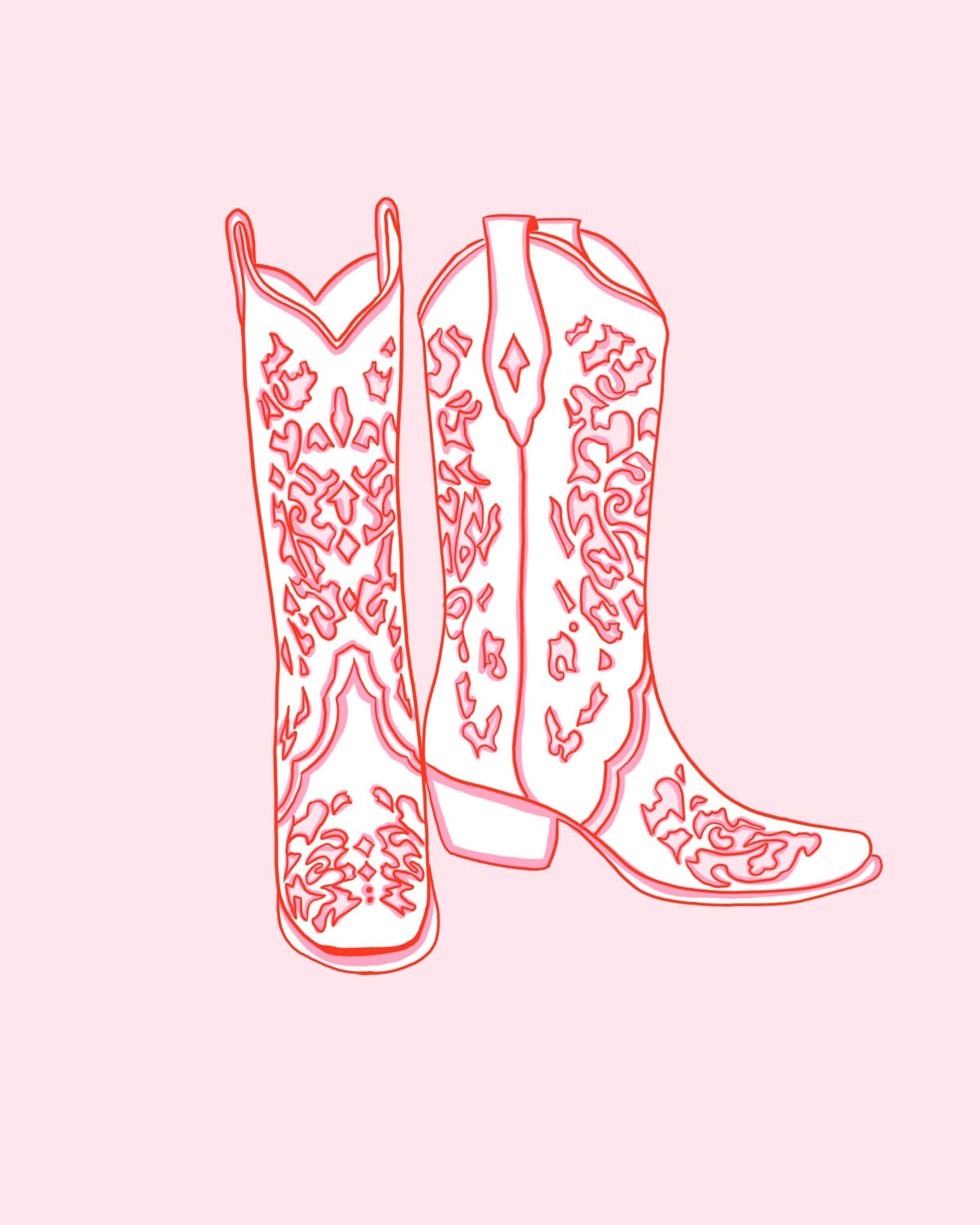 Pink Cowboy Boots Print Cowgirl Illustrated Art Print Pink - Etsy
