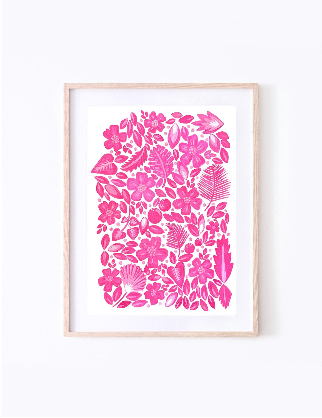 Pink Floral Pattern Print Flower Print Preppy Wall Art Floral Artwork ...