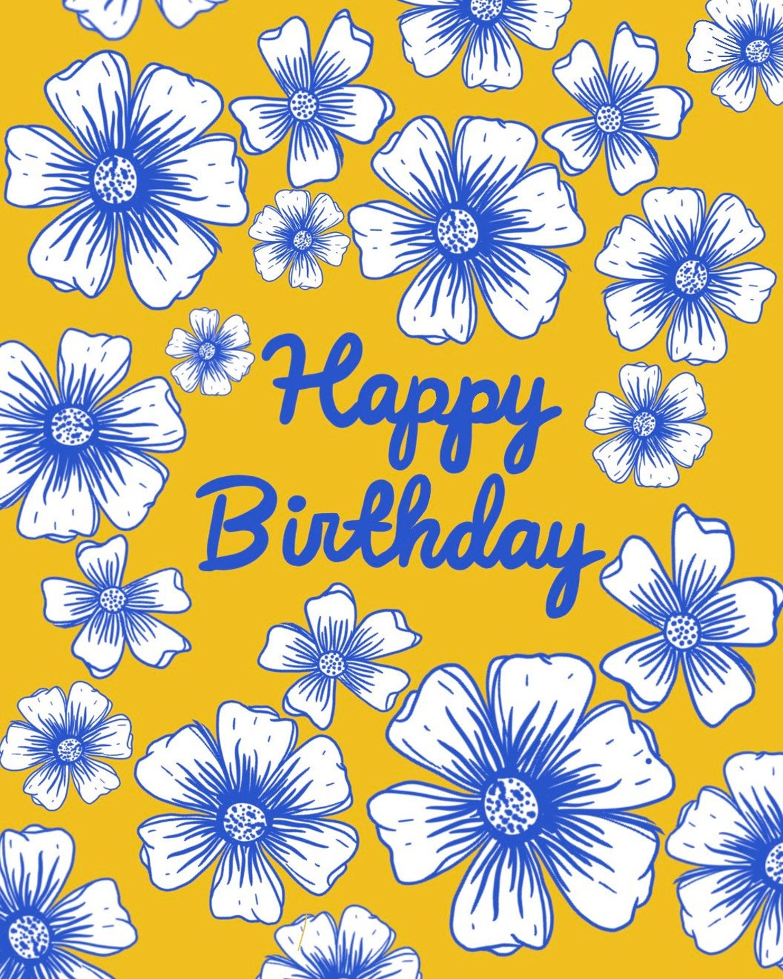 Yellow Floral Happy Birthday Card Birthday Greeting Card | Etsy