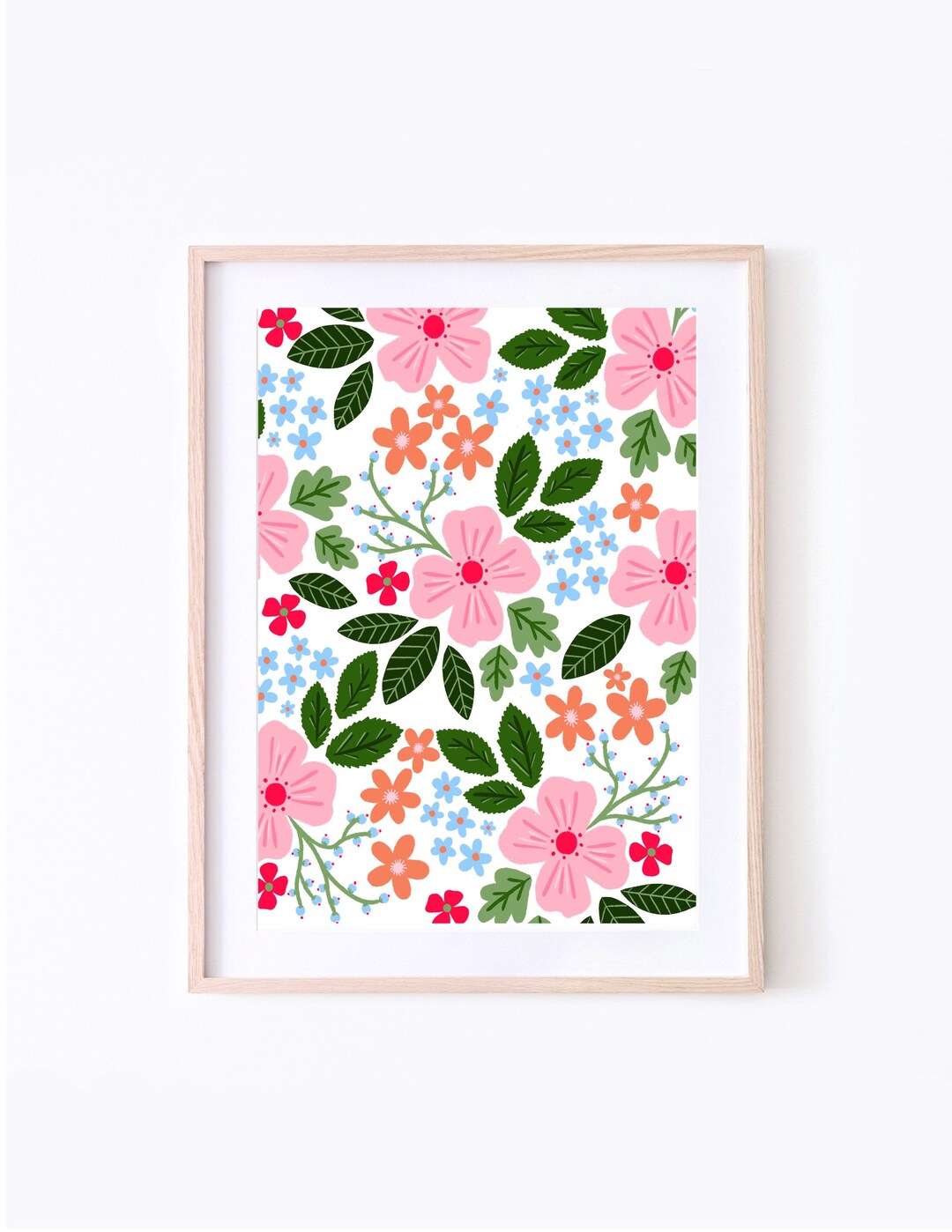 Pink Floral Print Illustrated Art Print Bright Floral - Etsy