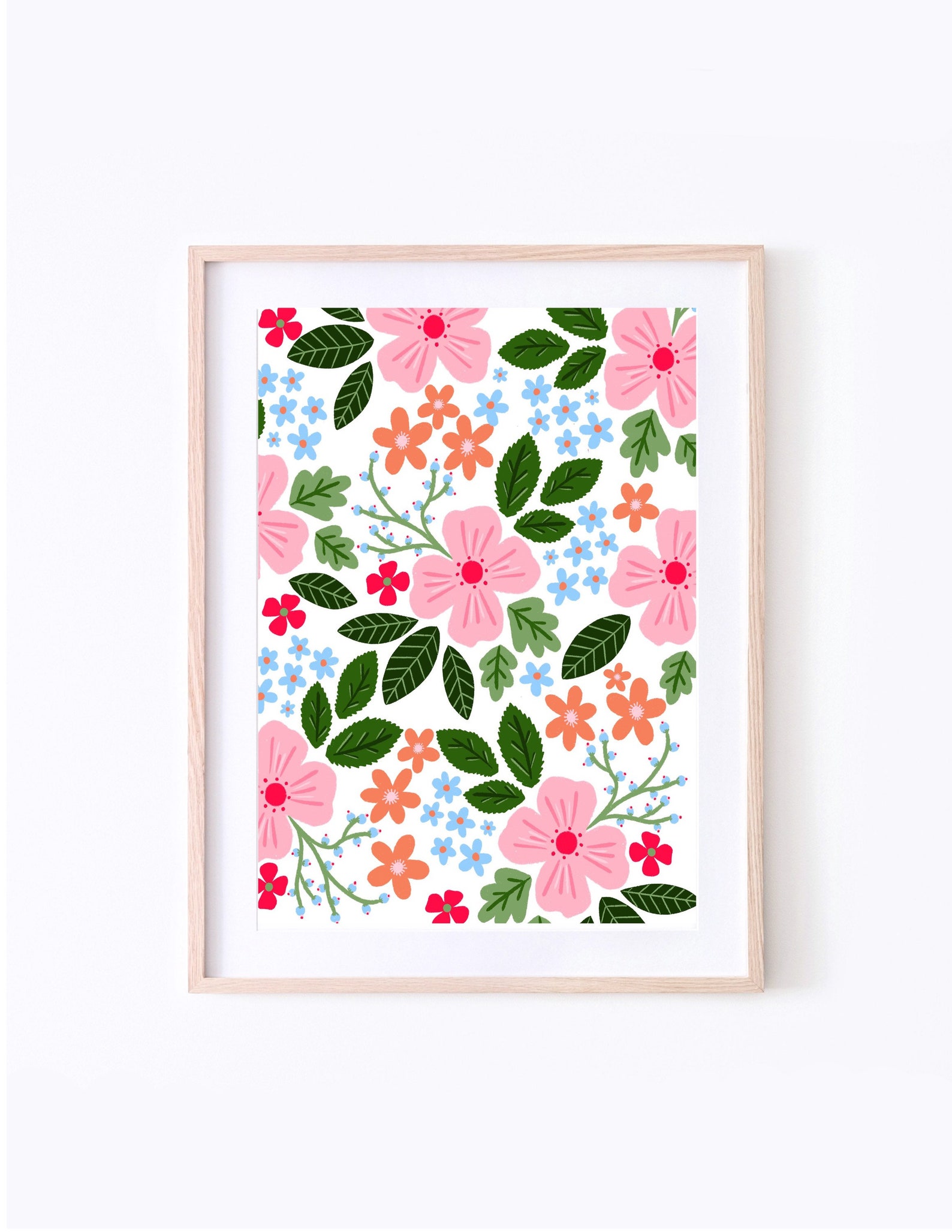 Pink Floral Print Illustrated Art Print Bright Floral - Etsy