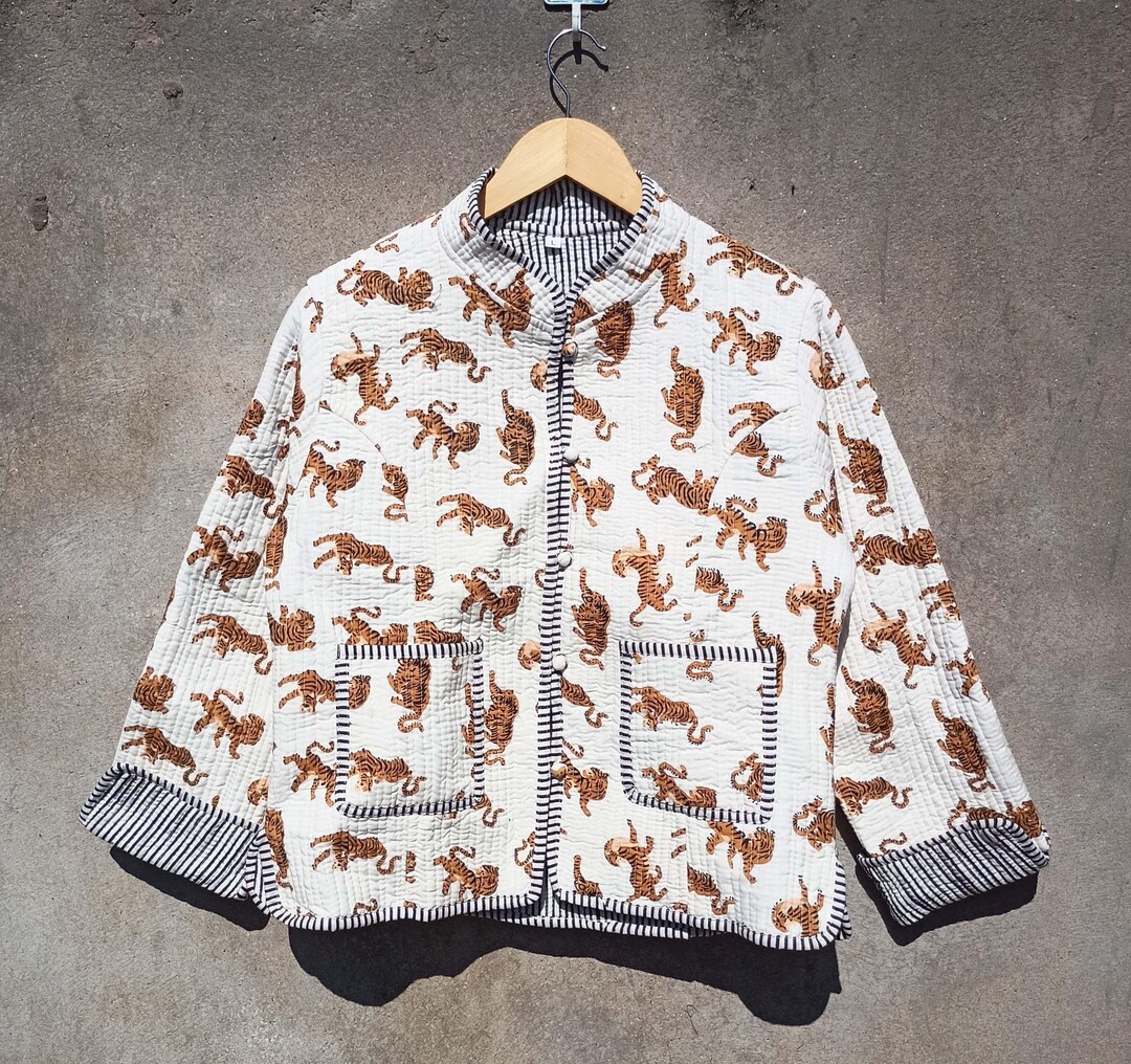 Handblock Print Cotton Quilted Jacket: Animal Print Warm Coat - Etsy