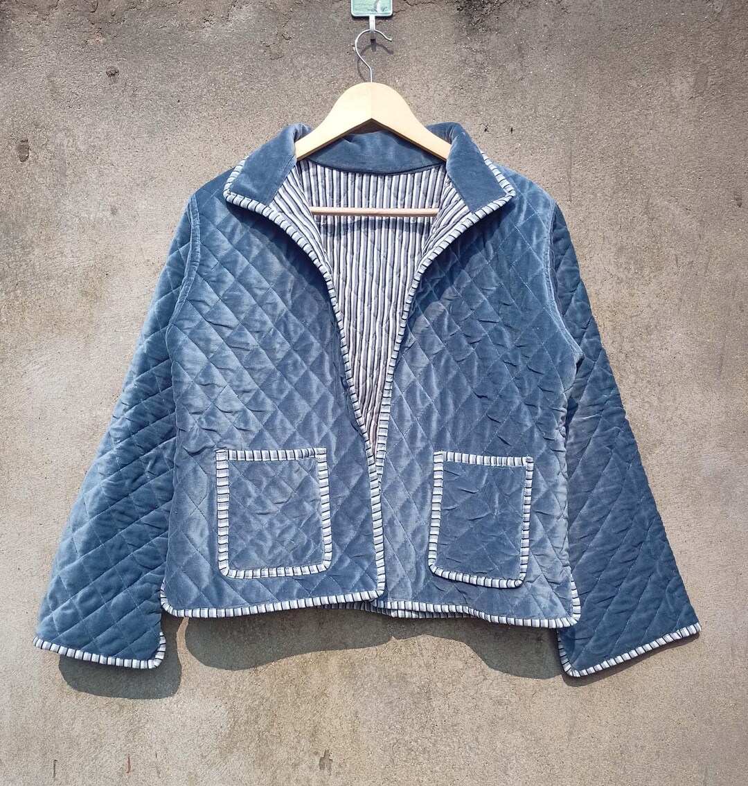 Handmade Velvet Quilted Jacket: Soft Blue Outerwear - Etsy