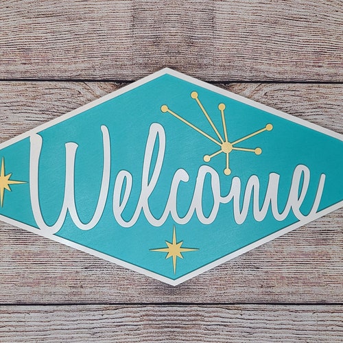 Mid Century Modern Style Welcome Sign MCM Atomic Starburst - Etsy