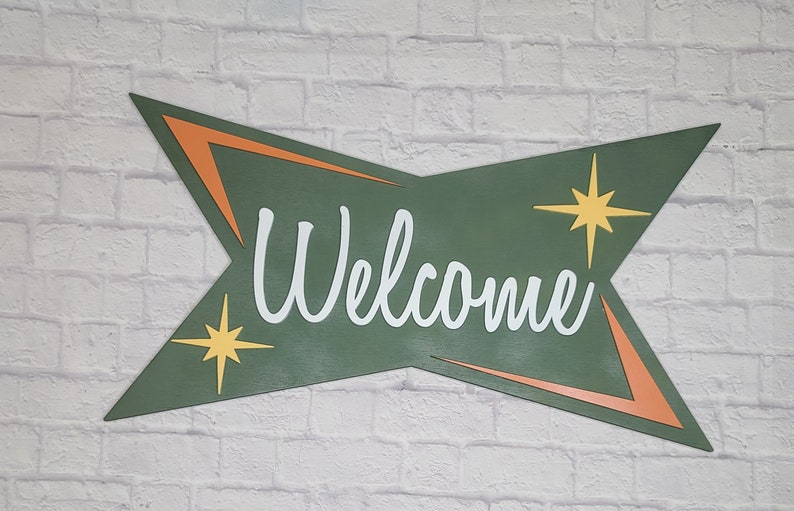 Mid Century Modern Welcome Sign Retro MCM Atomic Starburst - Etsy