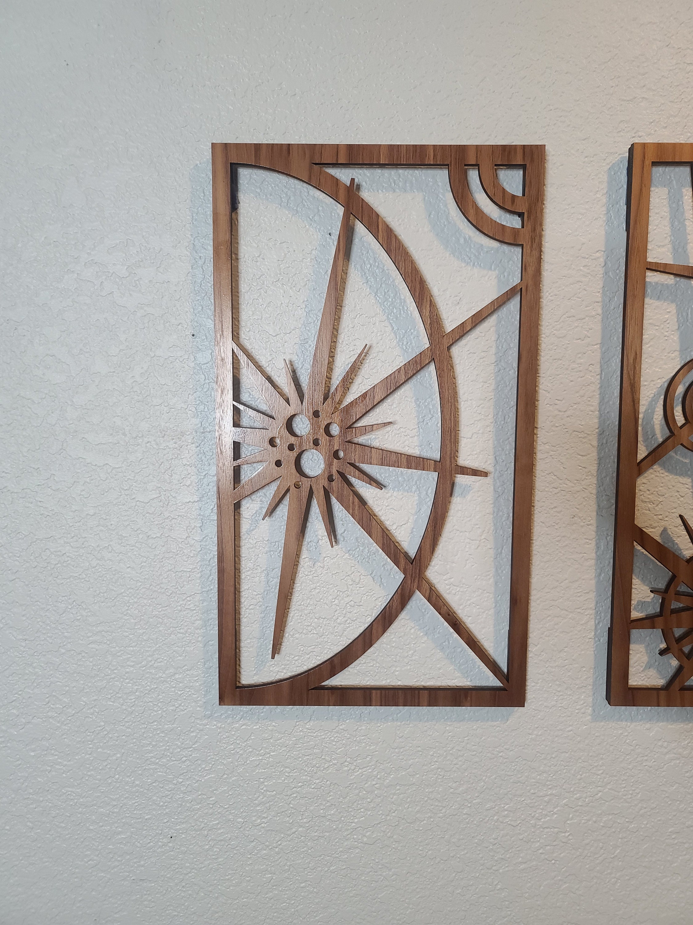 Mid Century Atomic Age Burst Wood Wall Art, 2 Panel Art Piece - Etsy