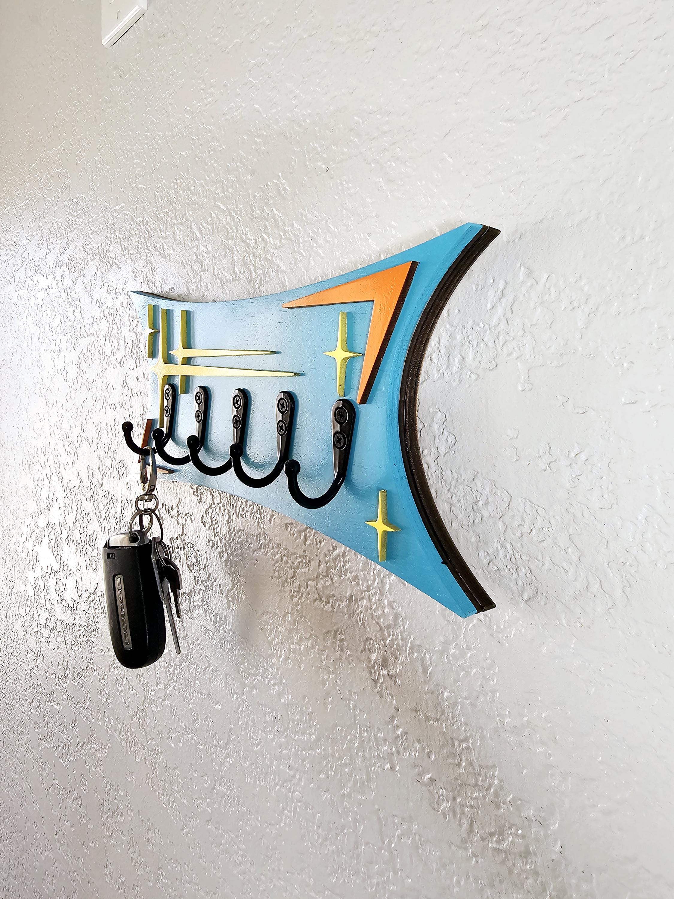 Mid-century Modern Key Ring Rack: Laser Cut Wood Leash Holder - Etsy