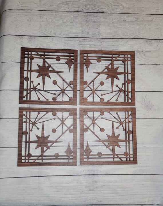 Mid Century Modern Starburst 4 Piece Art Panels Polyptych - Etsy